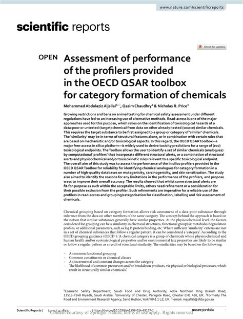 PDF Assessment Of Performance Of The Profilers Provided In The OECD QSAR Toolbox For Category