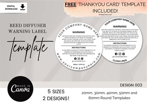 Reed Diffuser Warning Label Editable Reed Diffuser Label Candle Warning Label Candle Tin Label