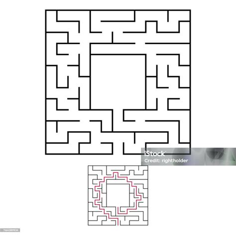 입구와 출구가있는 검은 정사각형 미로 아이들을위한 흥미롭고 유용한 게임 흰색 배경에 격리 된 간단한 평면 벡터 그림입니다 당신의 도면을위한 장소와 함께 대답과 함께 0명에