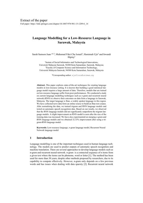 Pdf Language Modelling For A Low Resource Language In Sarawak Malaysia