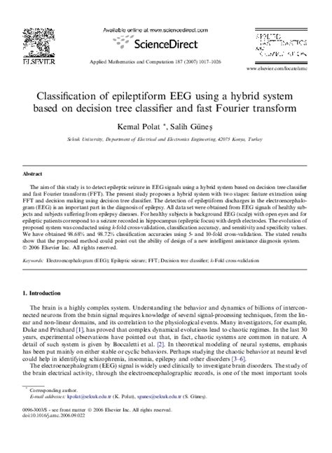 Pdf Classification Of Epileptiform Eeg Using A Hybrid System Based On