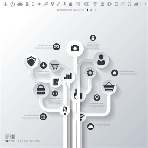 Premium Vector Icon Tree Flat Abstract Background With Web Icons Interface Symbols Cloud