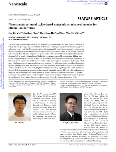 Pdf Nanostructured Metal Oxide Based Materials As Advanced Anodes For