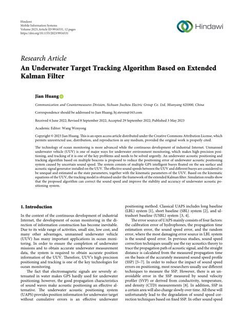 pdf an underwater target tracking algorithm based on extended kalman