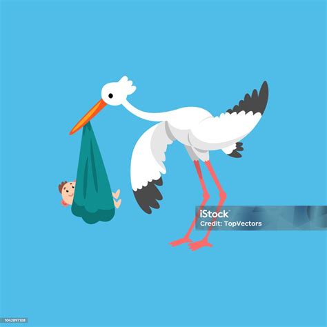 백색 황새 운반 신생아 인사말 카드 포스터 초대장 베이비 샤워 배너에 대 한 서식 파일 벡터 일러스트 레이 션 황새에 대한 스톡 벡터 아트 및 기타 이미지 Istock