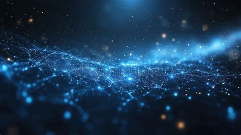 Abstract Digital Network Glowing Blue Particles Dark Background Tech Concept Stock