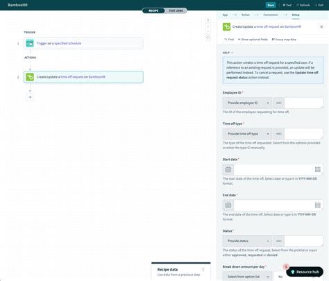 Workato Connectors Bamboo Hr Createupdate Time Off Request Action