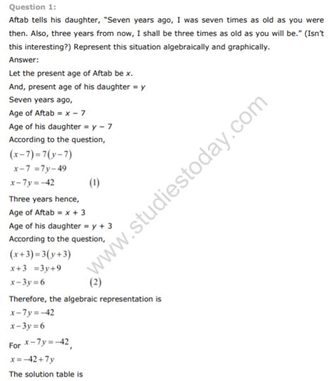 Class 10 Ncert Solutions Pair Of Linear Equations In Two Variables