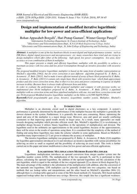 PDF Design And Implementation Of Modified Iterative Logarithmic Multiplier For Low Power And