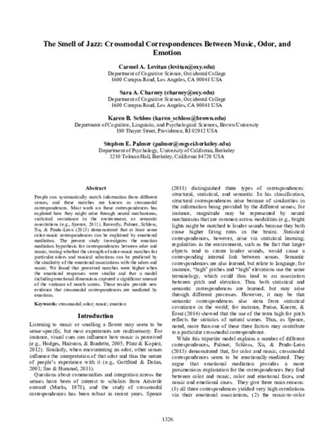 Pdf The Smell Of Jazz Crossmodal Correspondences Between Music Odor And Emotion