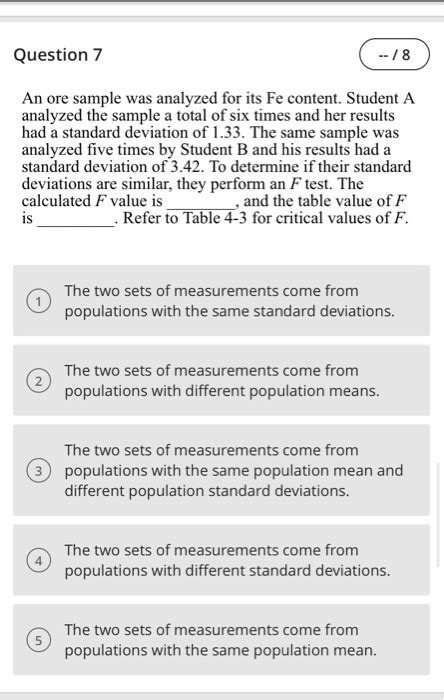 Question 7 8 An Ore Sample Was Analyzed For Its