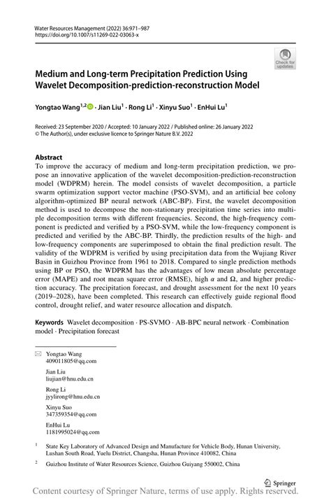 Medium And Long Term Precipitation Prediction Using Wavelet Decomposition Prediction