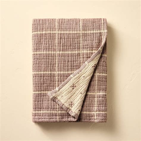 Grid Matelassé Throw Blanket Burgundybeige Hearth And Hand™ With