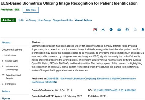 Eeg Based Biometrics Utilizing Image Recognition For Patient Identification Openbci Cyton