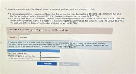 solved for these two separate cases identify each item as a