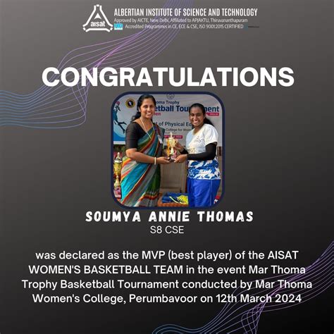 Soumya Annie Thomas On Linkedin Aisat Basketball Bestplayer Mvp