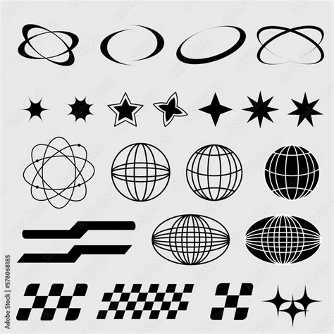 Y2k Black Element Retro Star Icons Globe Elements For Posters And
