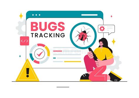 Vector Illustration Of A Bug Tracking Tool With Mobile Phone Protection From Computer Viruses In