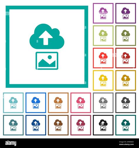 Upload Image To Cloud Solid Flat Color Icons With Quadrant Frames On