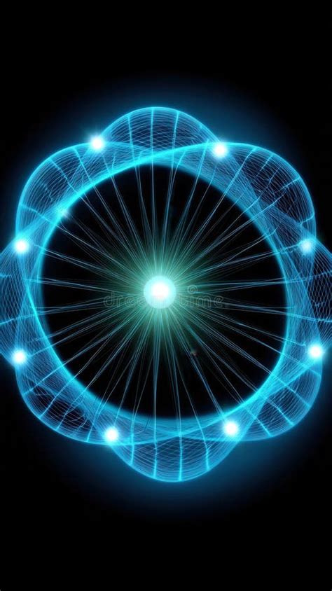 Atomic Structure Illustration With Glowing Electrons Orbiting Nucleus Depicting Science And