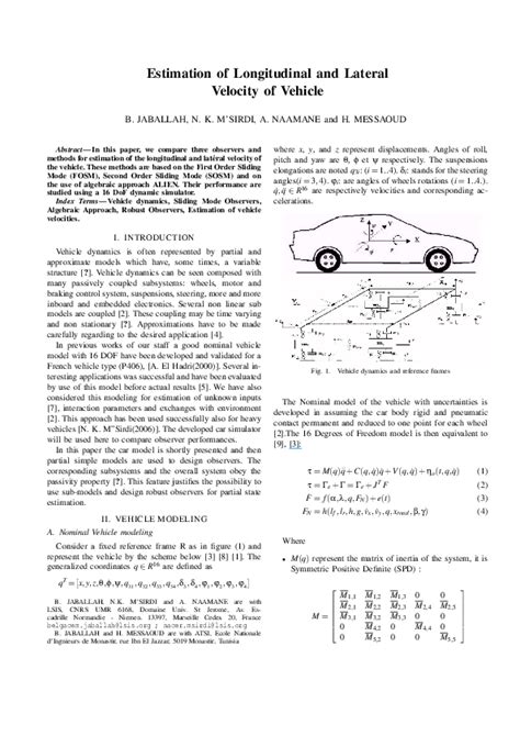 Pdf Estimation Of Longitudinal And Lateral Velocity Of Vehicle