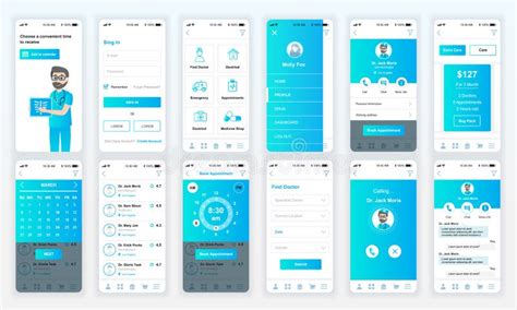 Set Of UI UX GUI Screens Medicine App Flat Design Template For Mobile