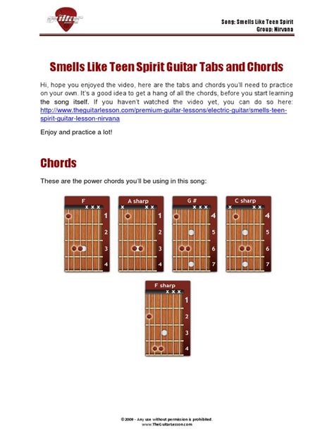 Smells Like Teen Spirit Guitar Tabs And Chords Pdf Nirvana Band