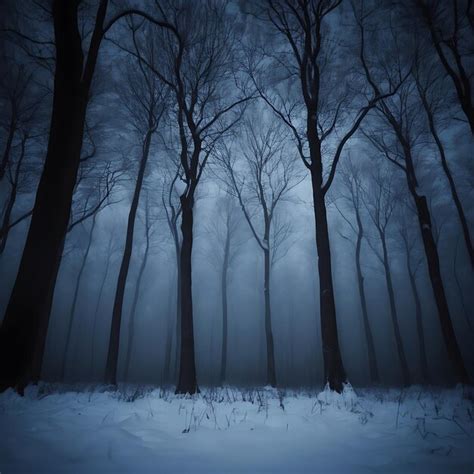 Dark Creepy Snow Cold Forest Premium Ai Generated Image