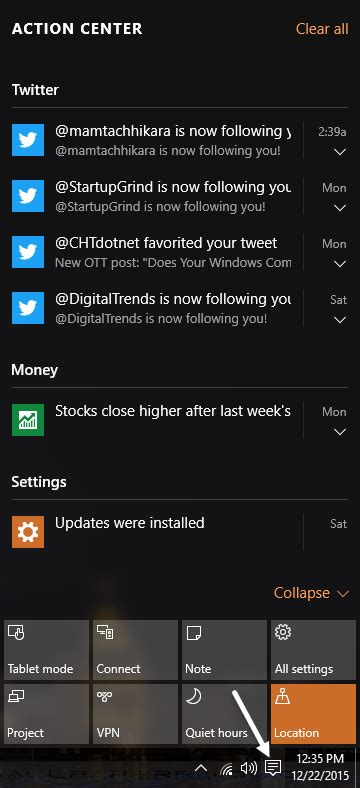 Customize Taskbar Notification Area And Action Center In Windows 10
