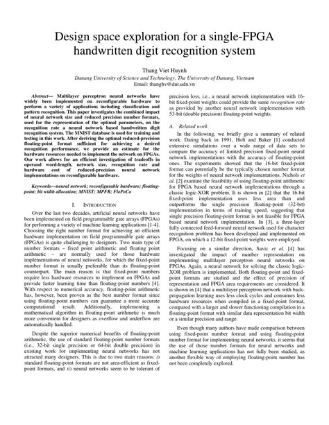 pdf design space exploration for a single fpga handwritten digit