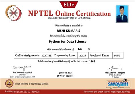 Rishi Kumar On Linkedin Nptel Iitmadras Python Datascience