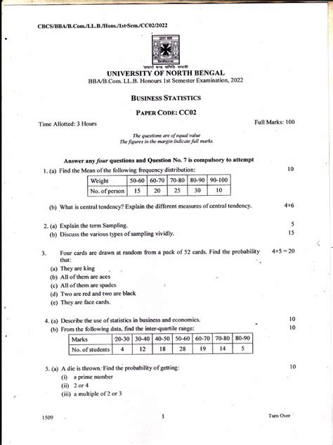Bba Bcom Llb I Business Statistics Pdf Statistics Sampling Statistics
