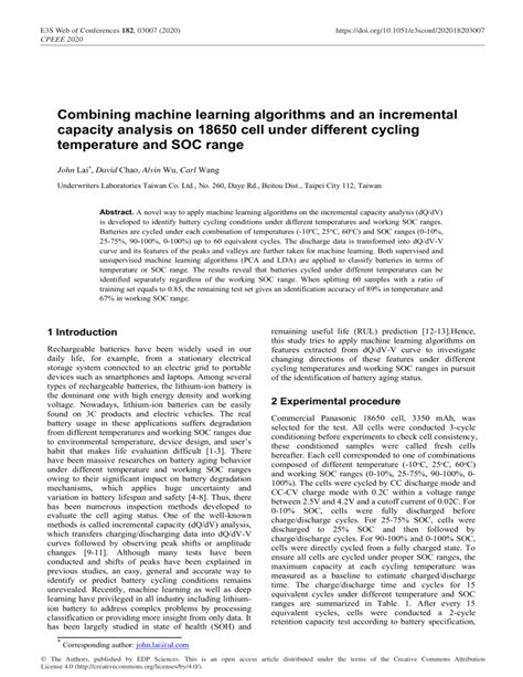 2020 Paper Machine Learning And Lithium Ion Battery