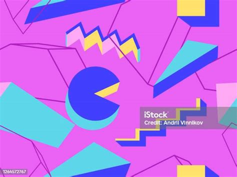 스타일 80 년대에 3d 기하학적 모양과 원활한 패턴 홍보 제품 포장지 및 인쇄배경 벡터 일러스트레이션 1990 1999 년에 대한 스톡 벡터 아트 및 기타 이미지 Istock