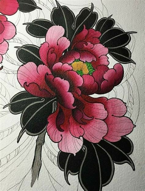 Japanese Peony Tattoo Китайський живопис Цветы татуировки рисунки