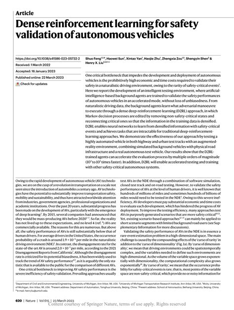 Dense Reinforcement Learning For Safety Validation Of Autonomous Vehicles Request Pdf