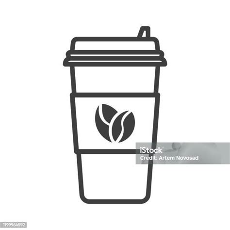 플라스틱 뚜껑이있는 커피용 아이콘 종이 컵 선형 실행 라벨에 커피 콩의 이미지 흰색 배경에 격리된 벡터입니다 가리기에 대한 스톡 벡터 아트 및 기타 이미지 Istock