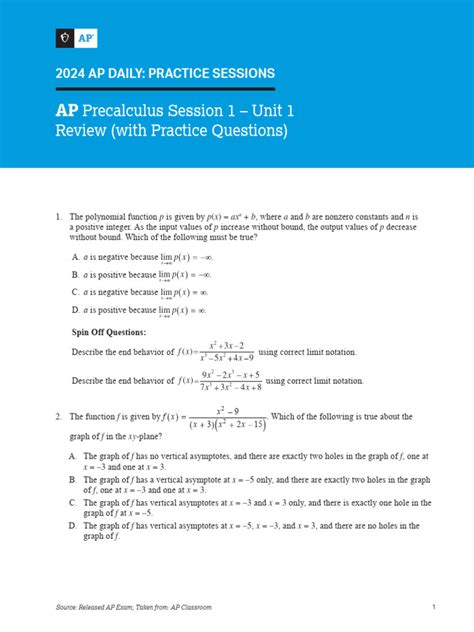 Apprecalc Unit 1 Practice Pdf Asymptote Function Mathematics