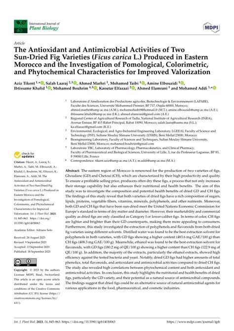Pdf The Antioxidant And Antimicrobial Activities Of Two Sun Dried Fig Varieties Ficus Carica