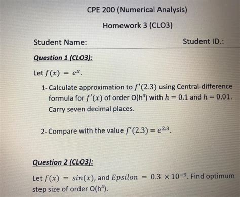 Solved CPE Numerical Analysis Homework CLO Chegg Com