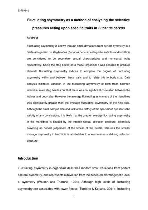 Pdf Fluctuating Asymmetry As A Method Of Analysing The Selective Pressures Acting Upon