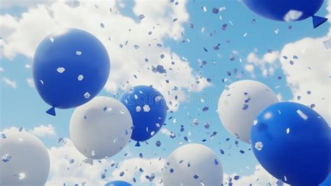 Balloons Some Of Them Blue And White Are Soaring In The Air The