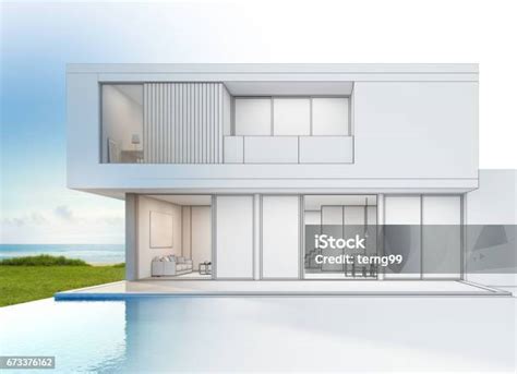 바다 전망 수영장 큰 가족을 위한 별장의 스케치 디자인 현대 럭셔리 비치 하우스 드로잉에 대한 스톡 사진 및 기타 이미지 드로잉 수영장 스포츠 경기장 건물 외관