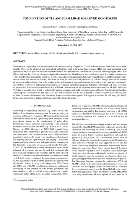 Pdf Combination Of Tls And Slam Lidar For Levee Monitoring