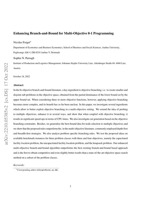 Pdf Enhancing Branch And Bound For Multi Objective 0 1 Programming
