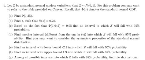 Solved 1 Let Z Be A Standard Normal Random Variable So That