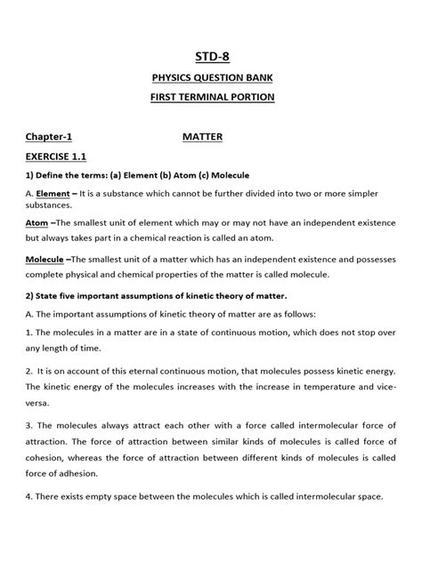 Latest Copy Of Class 8 Physics Question Bank 1 Pdf Latent Heat