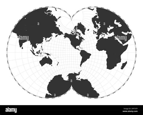 Vector World Map Augusts Epicycloidal Conformal Projection Plain World Geographical Map With