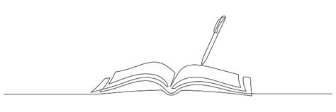 펼쳐진 책을 펜으로 1회 연속 선화 학교 및 도서관에서 간단한 선형 스타일로 공부하는 교육 편집 가능한 스트로크로 일기 쓰기 낙서 윤곽선 벡터 일러스트 레이 션 예술에 대한