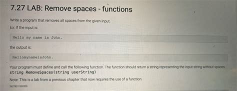 Solved 727 Lab Remove Spaces Functions Write A Program